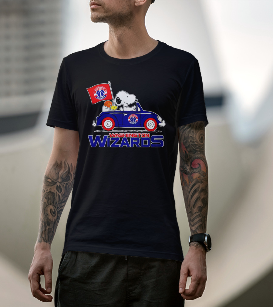 Washington Wizards Snoopy Driving Car With Basketball T-Shirt