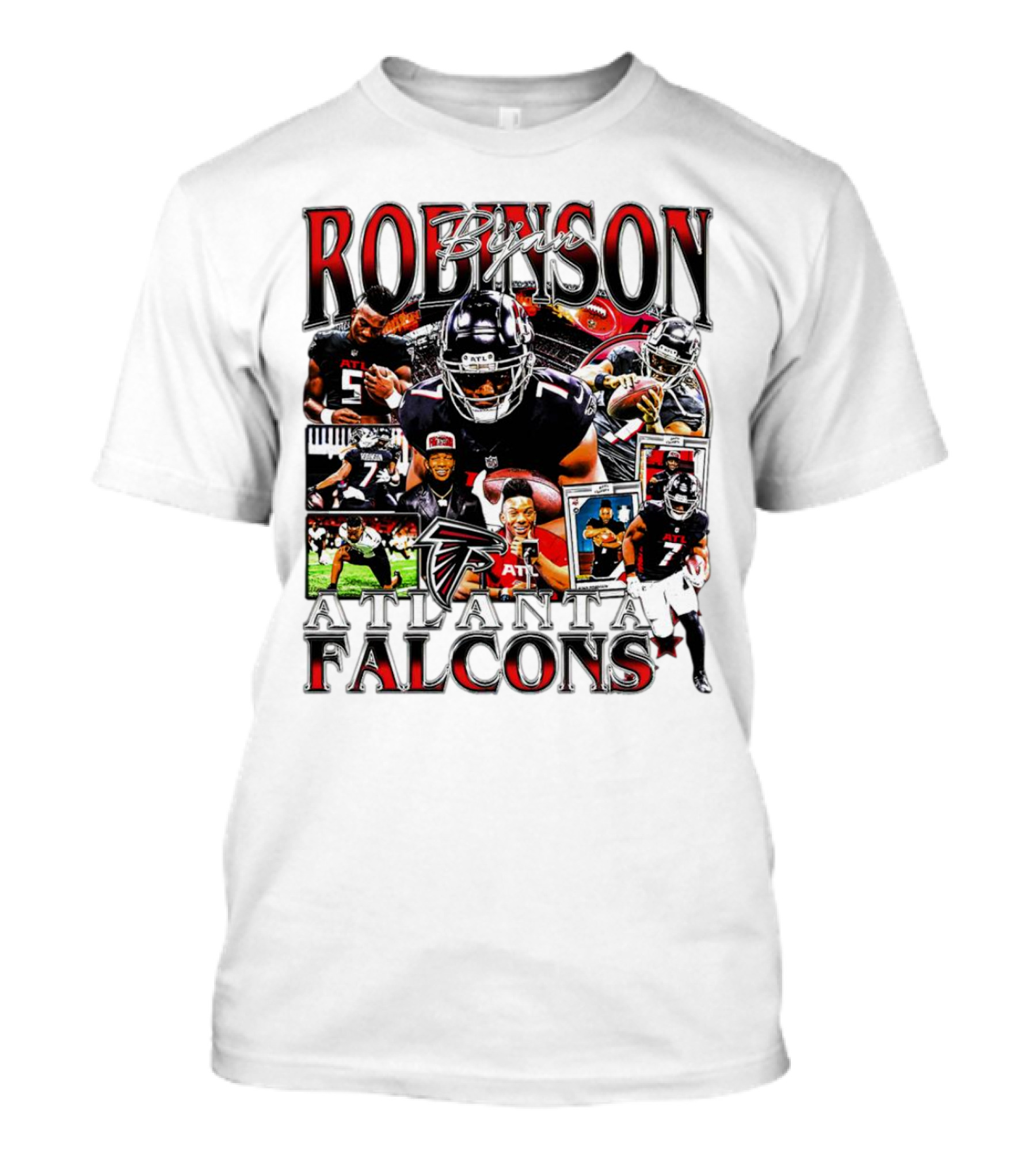Bijan Robinson Atlanta Falcons Collage With Falcons Logo And Player Images T-Shirt