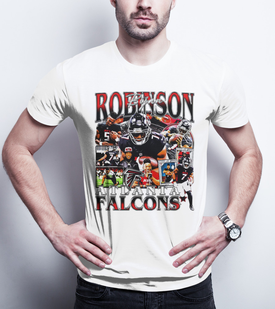 Bijan Robinson Atlanta Falcons Collage With Falcons Logo And Player Images T-Shirt