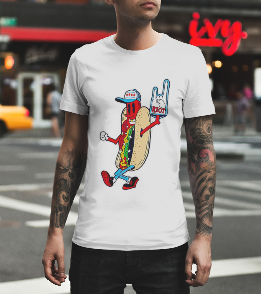 Hotdog Riot Fest Rock On Sausage Icon With Foam Hand T-Shirt