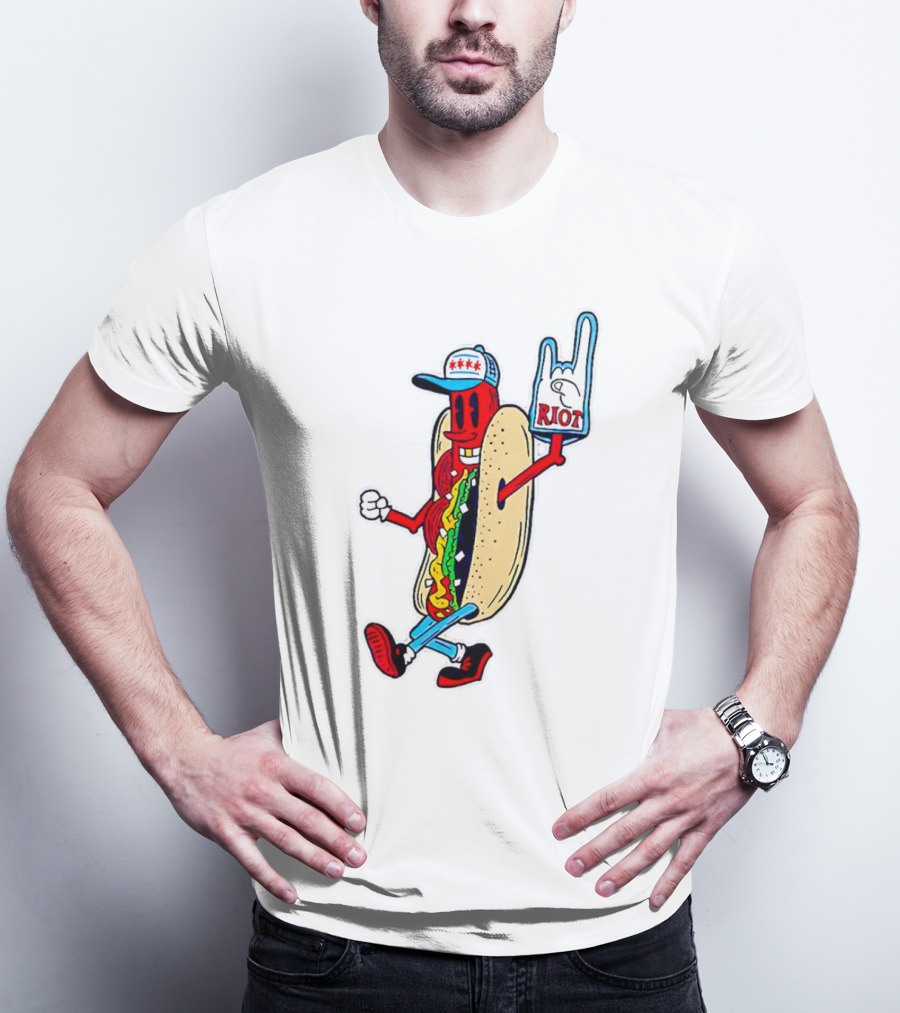 Hotdog Riot Fest Rock On Sausage Icon With Foam Hand T-Shirt