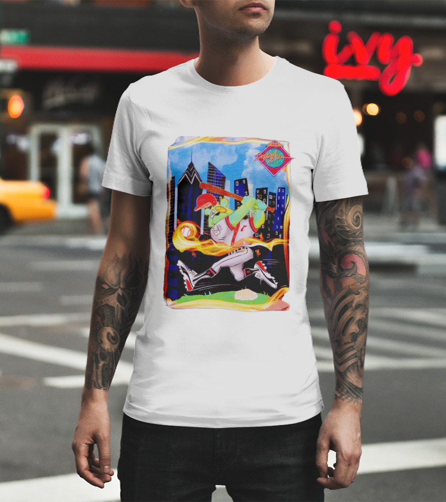 King Saladeen Baseball Caricature With Philadelphia Skyline And Color Splash T-Shirt