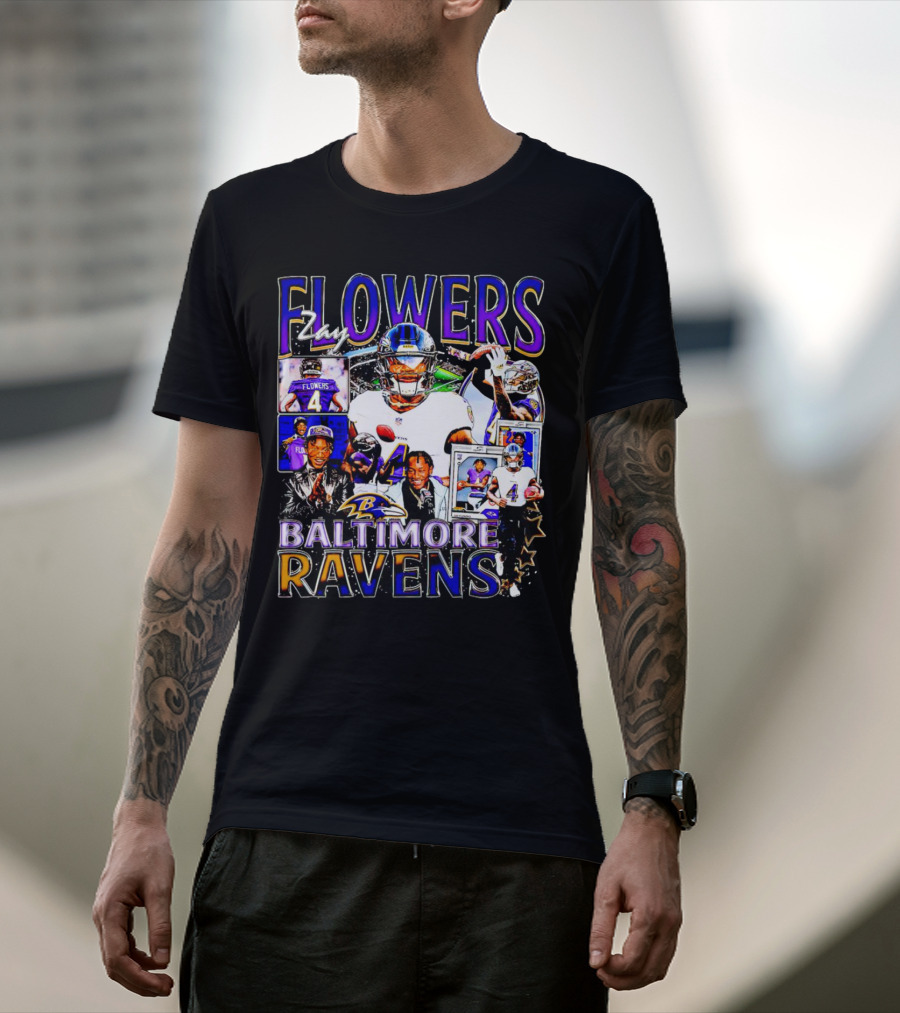 Zay Flowers Baltimore Ravens NFL Football Stars Collage T-Shirt