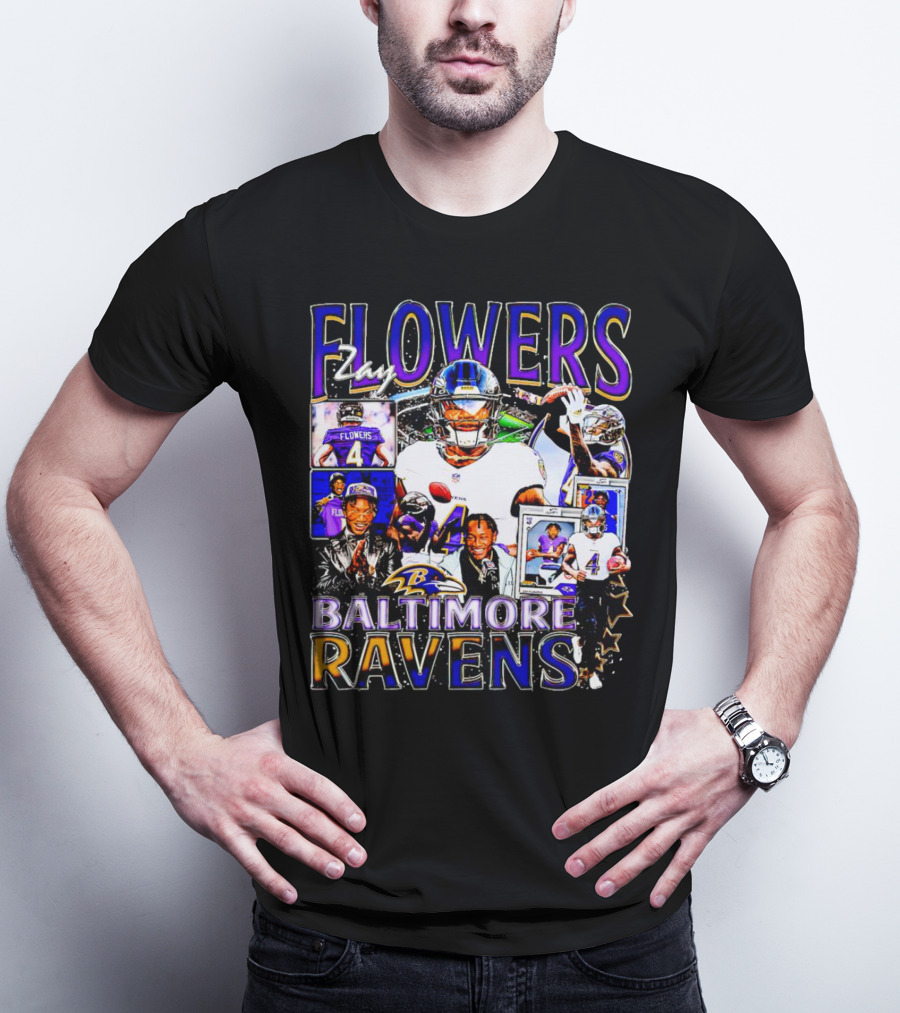 Zay Flowers Baltimore Ravens NFL Football Stars Collage T-Shirt