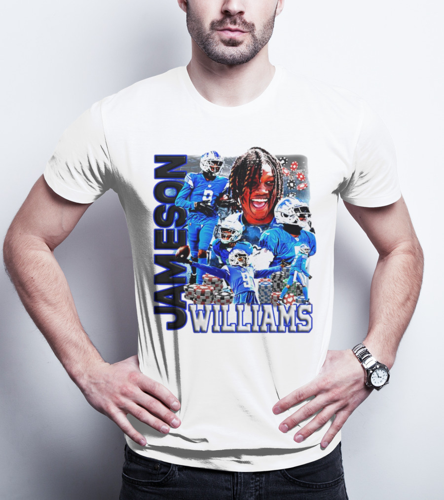 Jameson Williams Detroit Lions Football NFL Athlete Montage T-Shirt