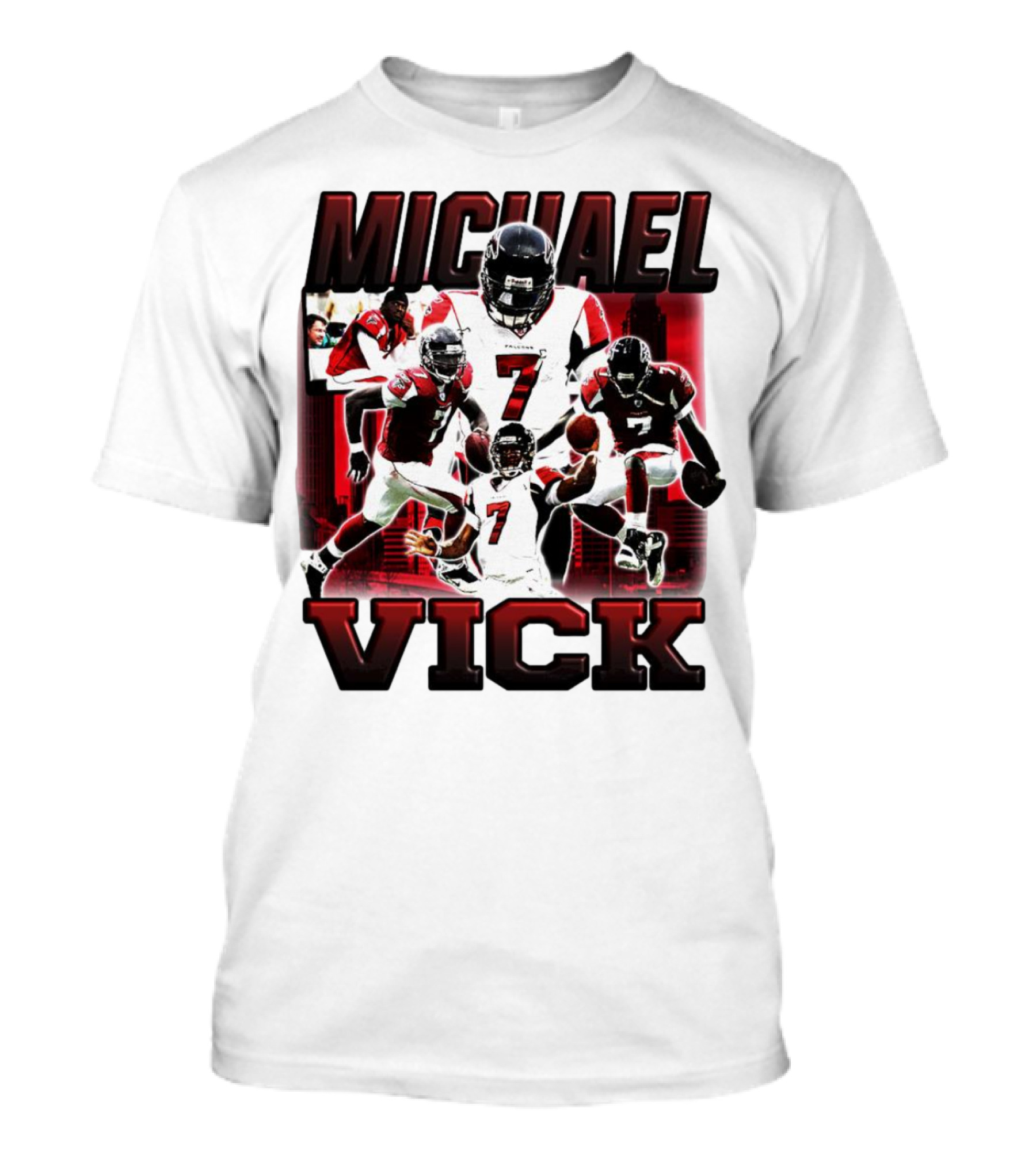 Michael Vick Atlanta Falcons Football Number 7 Quarterback Action Collage T-Shirt