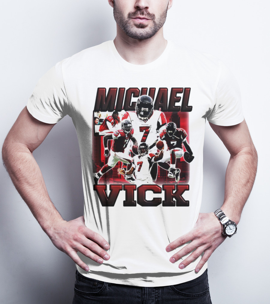 Michael Vick Atlanta Falcons Football Number 7 Quarterback Action Collage T-Shirt