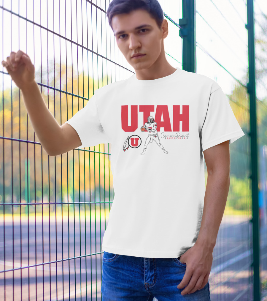 Utah Utes #7 Cameron Rising Quarterback Caricature T-Shirt