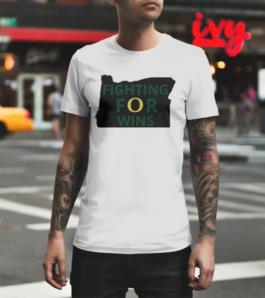 Fighting For Wins Oregon Ducks State Outline T-Shirt