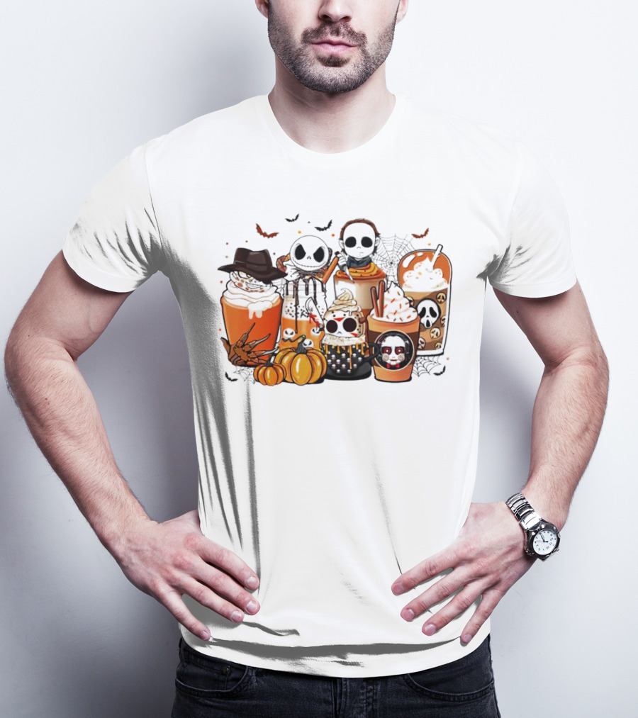 Halloween Cup Horror Funny Character Fall Pumpkin Latte Icons T-Shirt