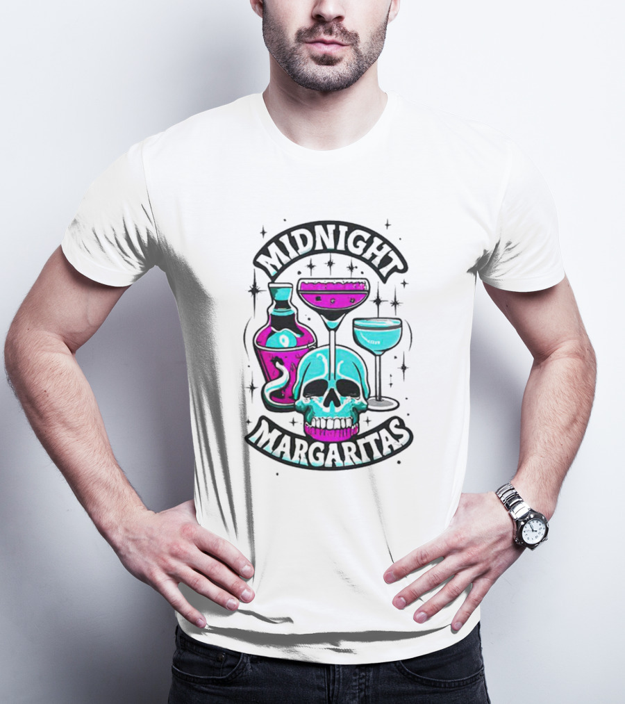 Midnight Margaritas Skull Neon Cocktails T-Shirt