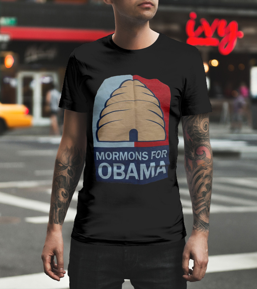 Mormons For Obama Beehive Symbol Two-Tone Background T-Shirt
