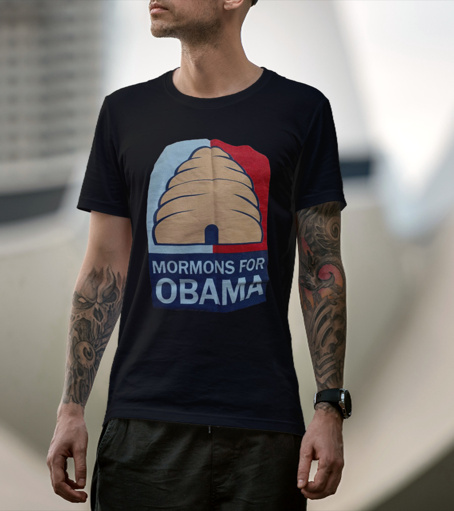 Mormons For Obama Beehive Symbol Two-Tone Background T-Shirt
