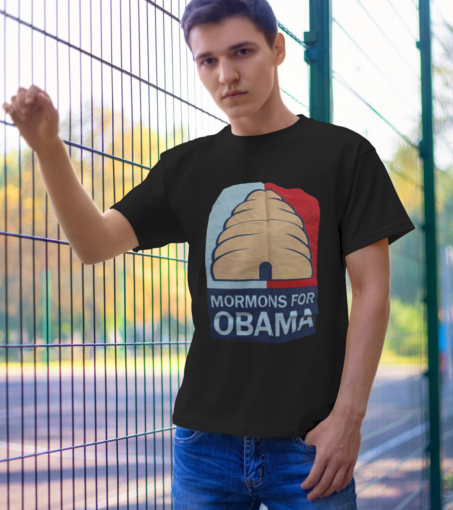 Mormons For Obama Beehive Symbol Two-Tone Background T-Shirt
