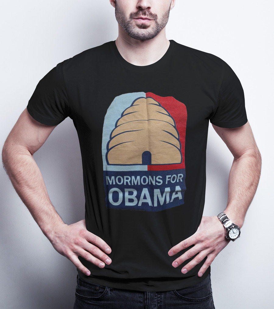 Mormons For Obama Beehive Symbol Two-Tone Background T-Shirt