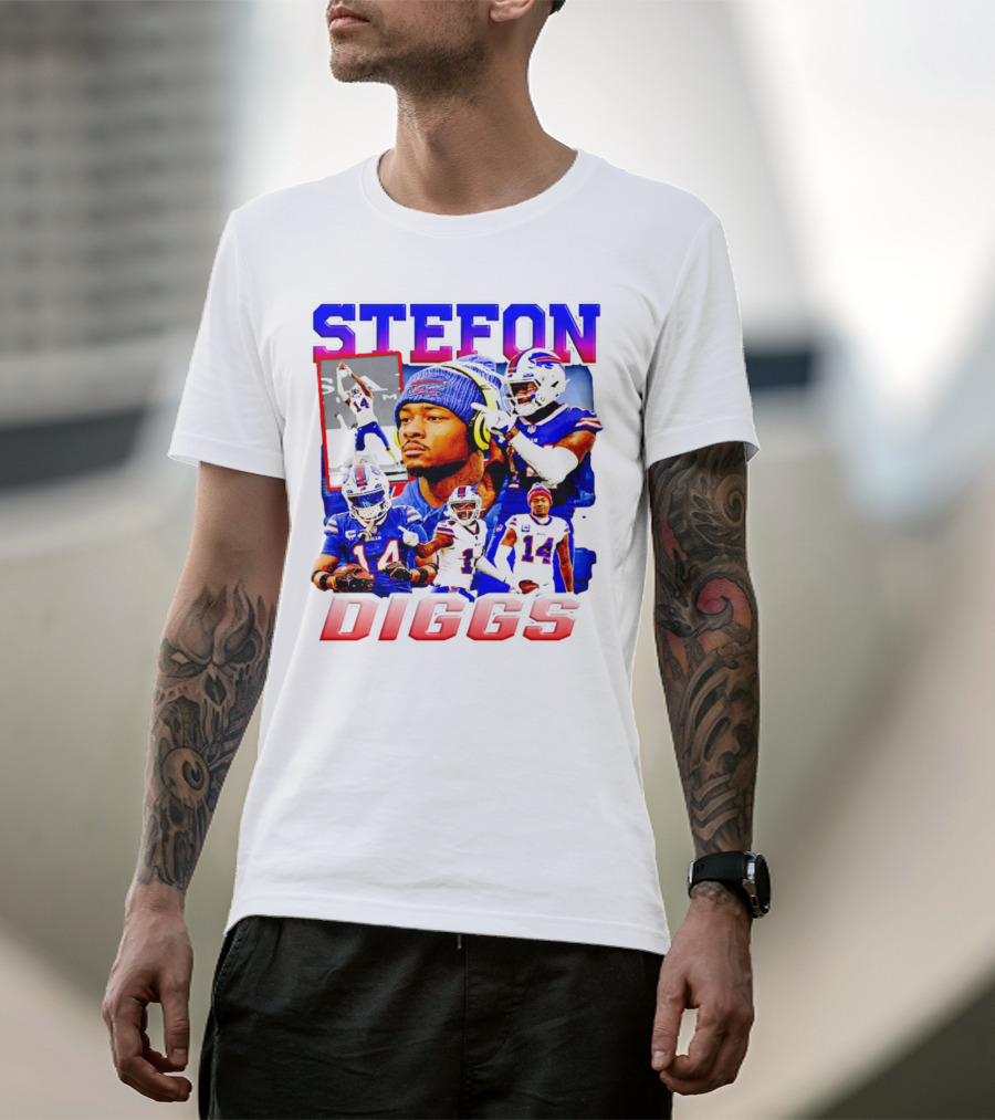 Stefon Diggs Buffalo Bills Football NFL Player Collage In Action T-Shirt