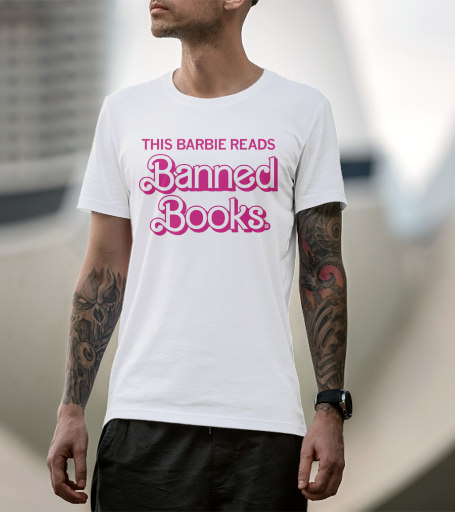 This Barbie Reads Banned Books Bold Pink Retro Typography T-Shirt