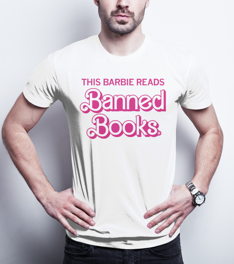This Barbie Reads Banned Books Bold Pink Retro Typography T-Shirt