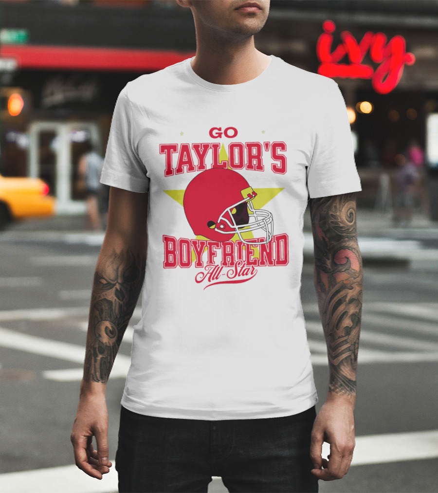 Go Taylor's Boyfriend All-Star Red Helmet Kansas City Chiefs T-Shirt