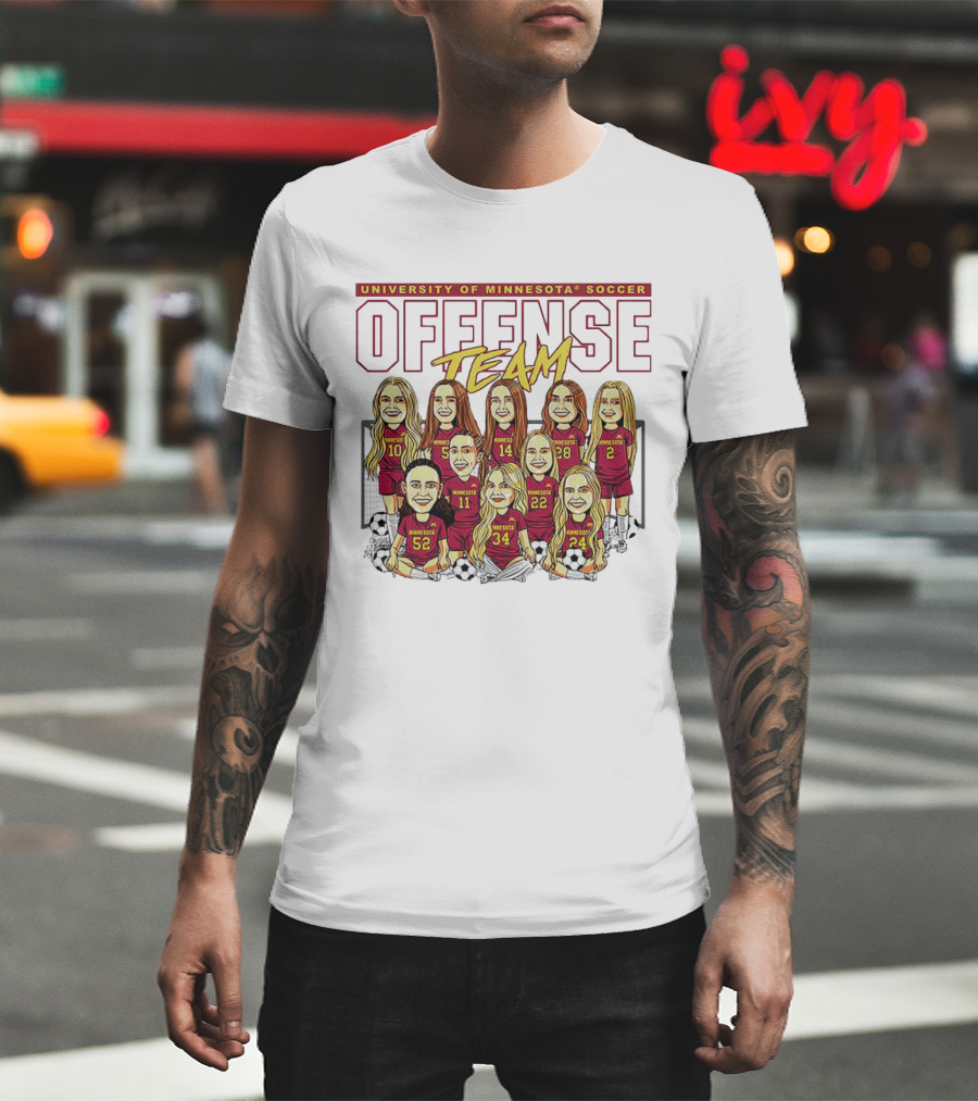 University Of Minnesota Soccer Offense Team Caricature T-Shirt