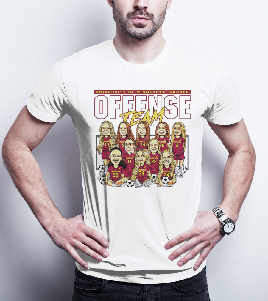 University Of Minnesota Soccer Offense Team Caricature T-Shirt