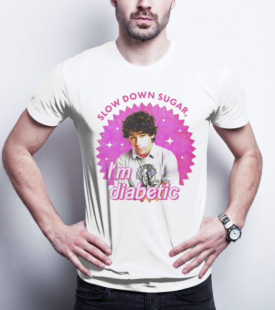 Nick Jonas Slow Down Sugar I'm Diabetic Pink Starburst T-Shirt