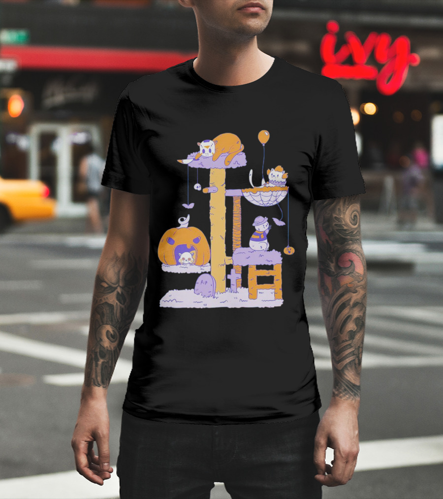 Cat Horror Icons Halloween Pumpkin Creepy Playhouse T-Shirt