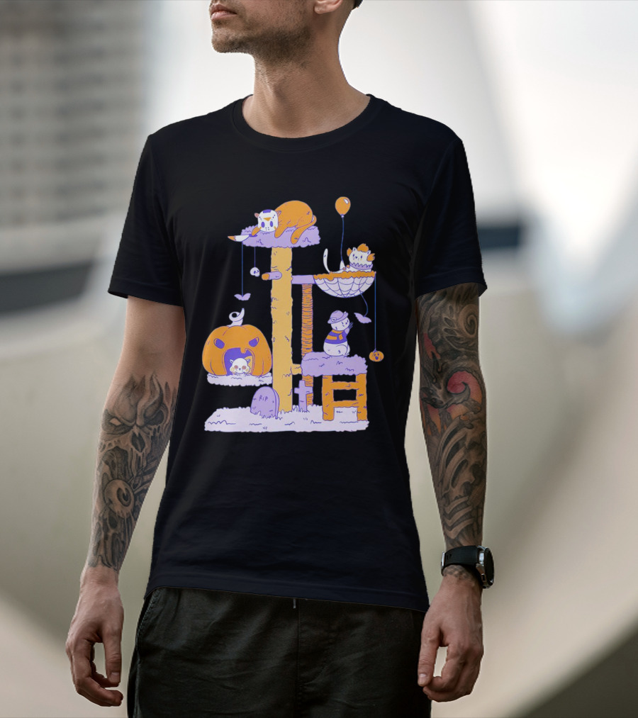 Cat Horror Icons Halloween Pumpkin Creepy Playhouse T-Shirt