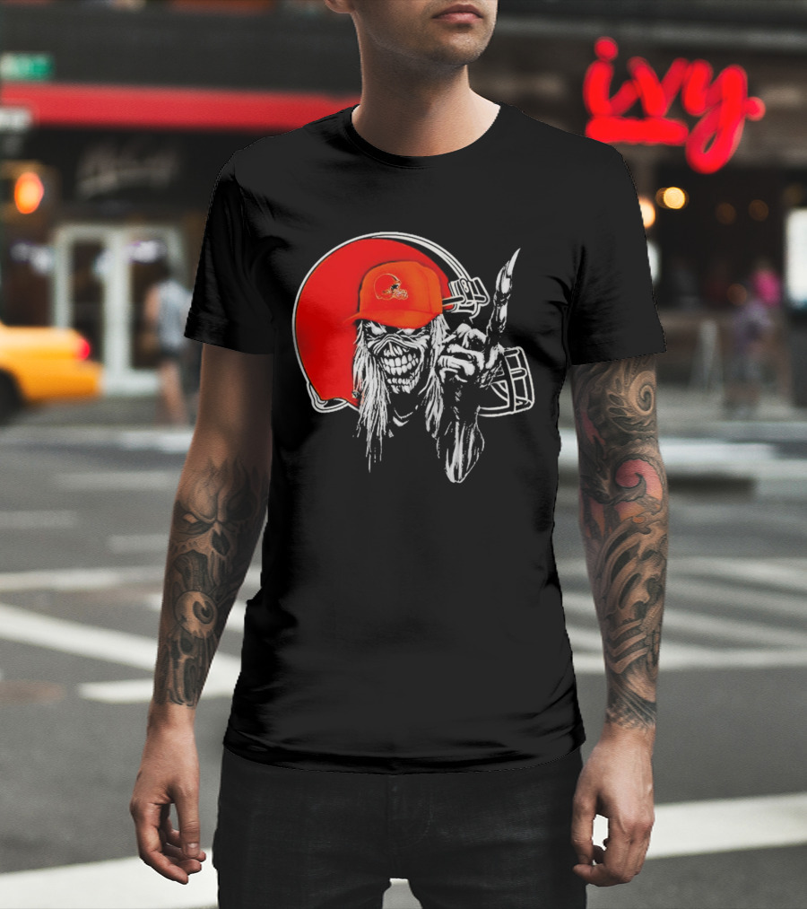 Cleveland Browns Skull With Helmet Halloween Football T-Shirt