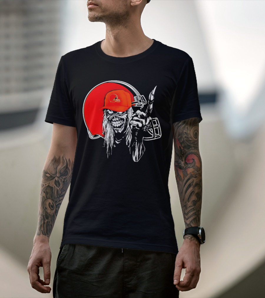 Cleveland Browns Skull With Helmet Halloween Football T-Shirt