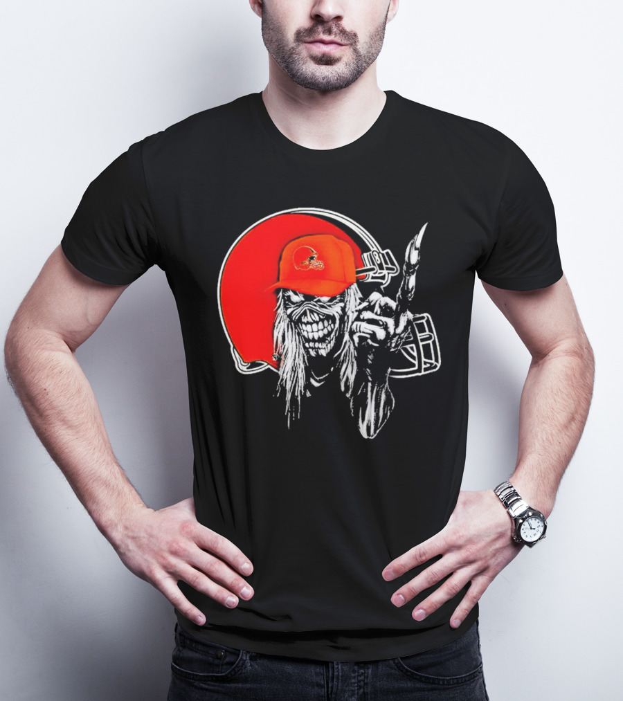 Cleveland Browns Skull With Helmet Halloween Football T-Shirt