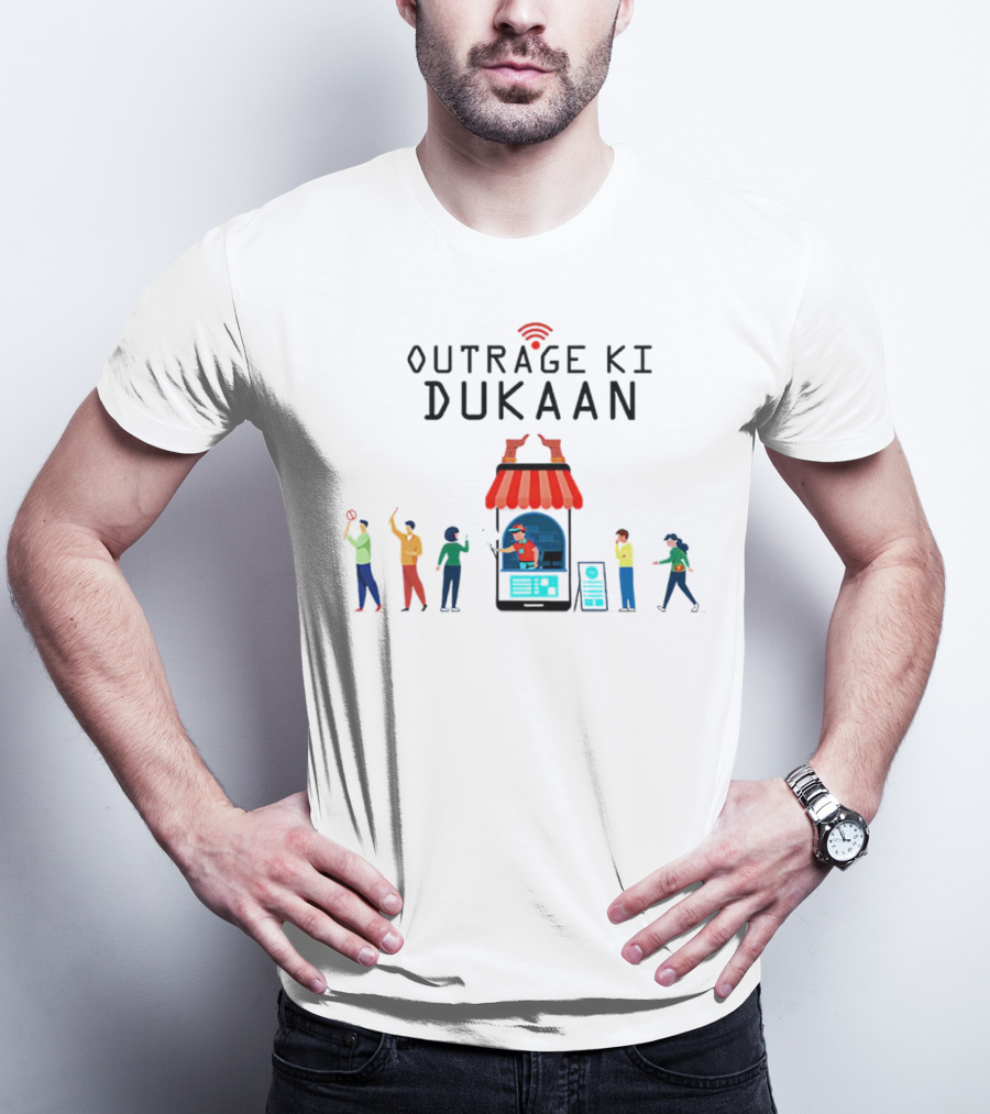 Outrage Ki Dukaan Social Media Critique Cartoon Display T-Shirt