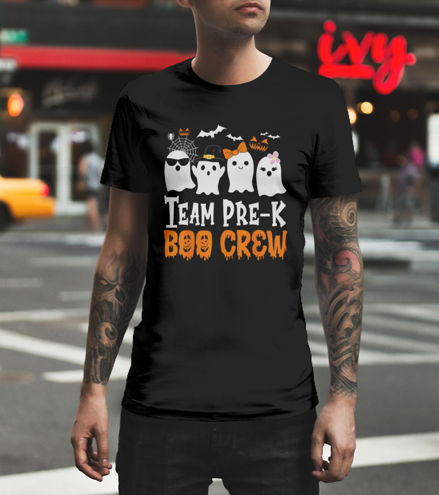 Team Pre-K Boo Crew Halloween Ghosts With Hats And Bows T-Shirt