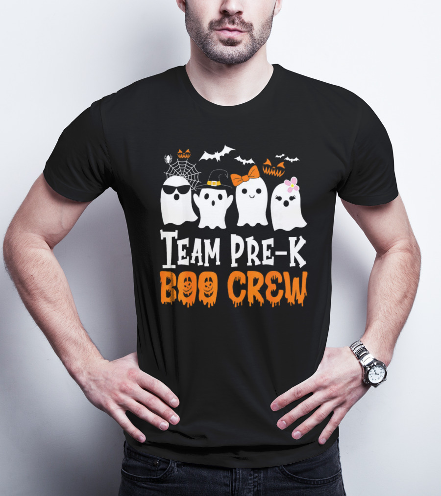Team Pre-K Boo Crew Halloween Ghosts With Hats And Bows T-Shirt