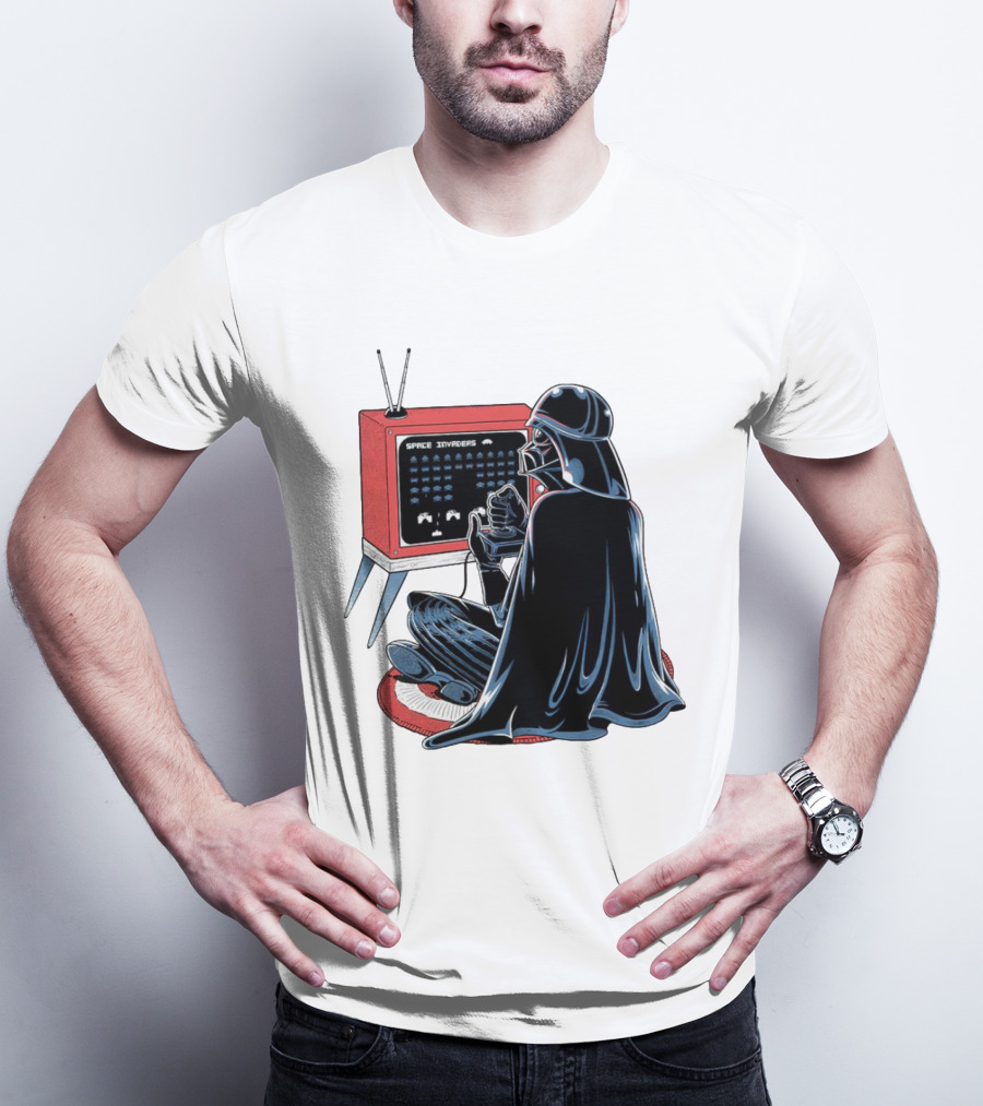 Nostalgic Darth Vader Playing Space Invaders On Retro TV T-Shirt