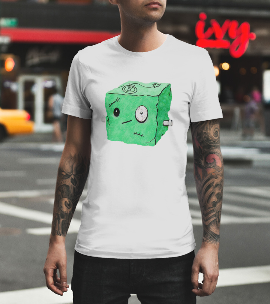 Franken Frankie Eight-Ball Cube Monster Stitched Green Block T-Shirt