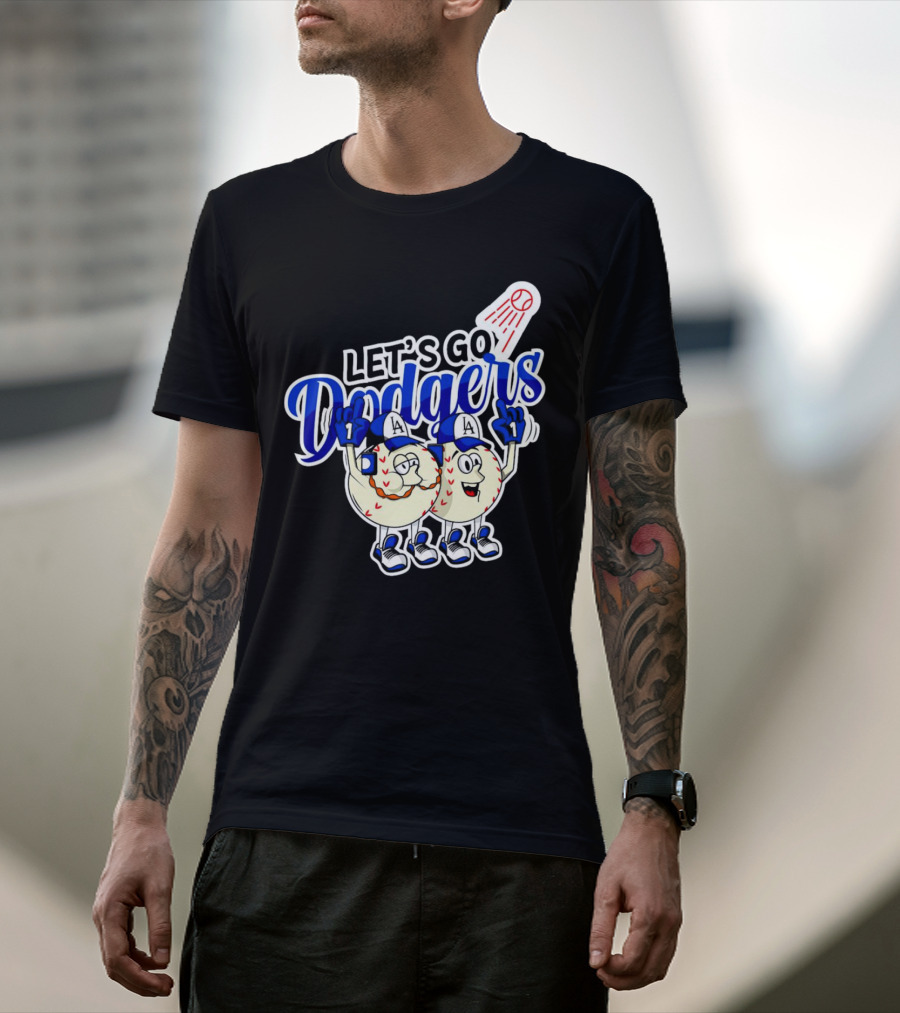 Let's Go Dodgers Baseball With Cartoon Baseballs And Iconic Spotlight T-Shirt