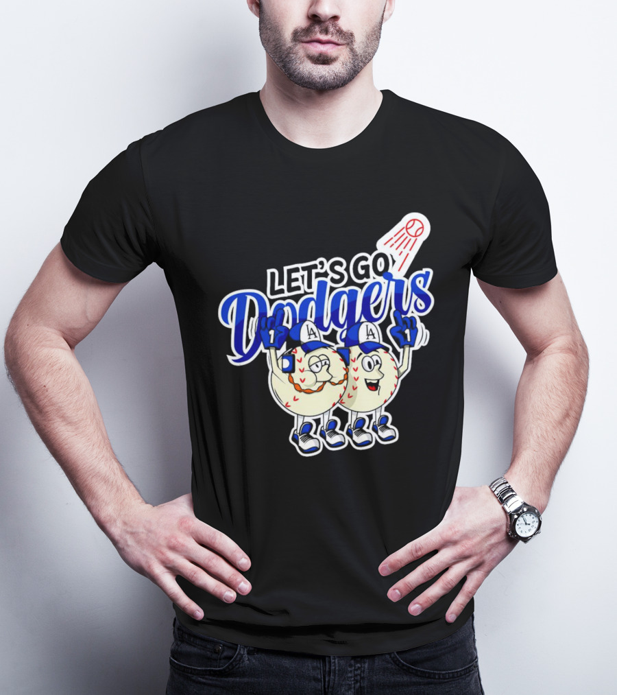 Let's Go Dodgers Baseball With Cartoon Baseballs And Iconic Spotlight T-Shirt