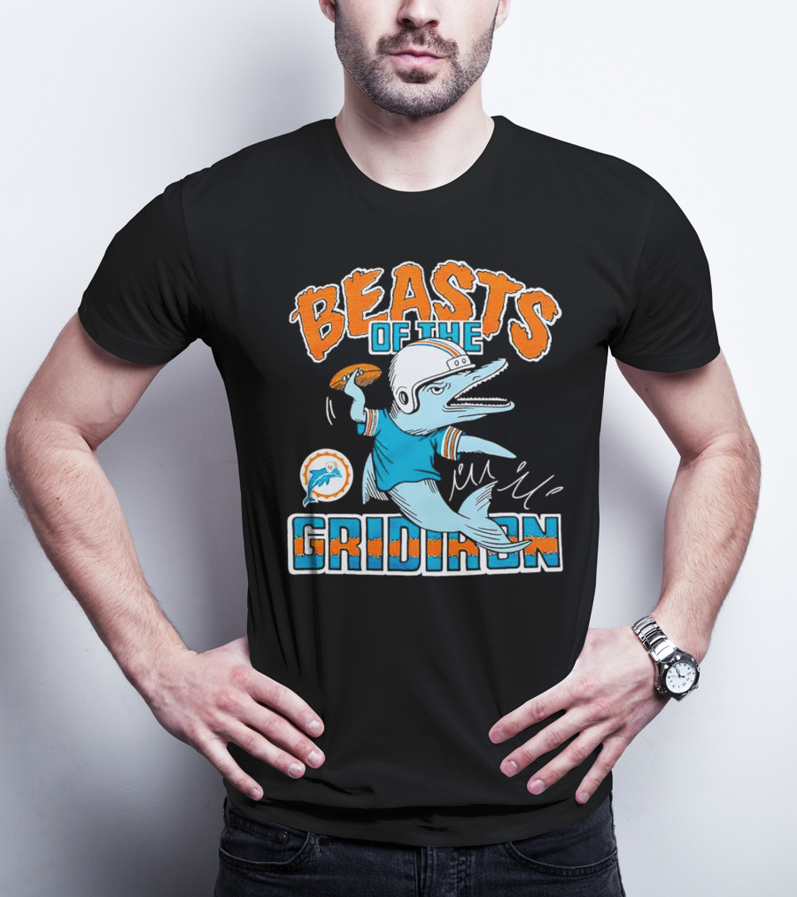 Miami Dolphins Beasts Of The Gridiron Football Dolphin Throwing Pass T-Shirt