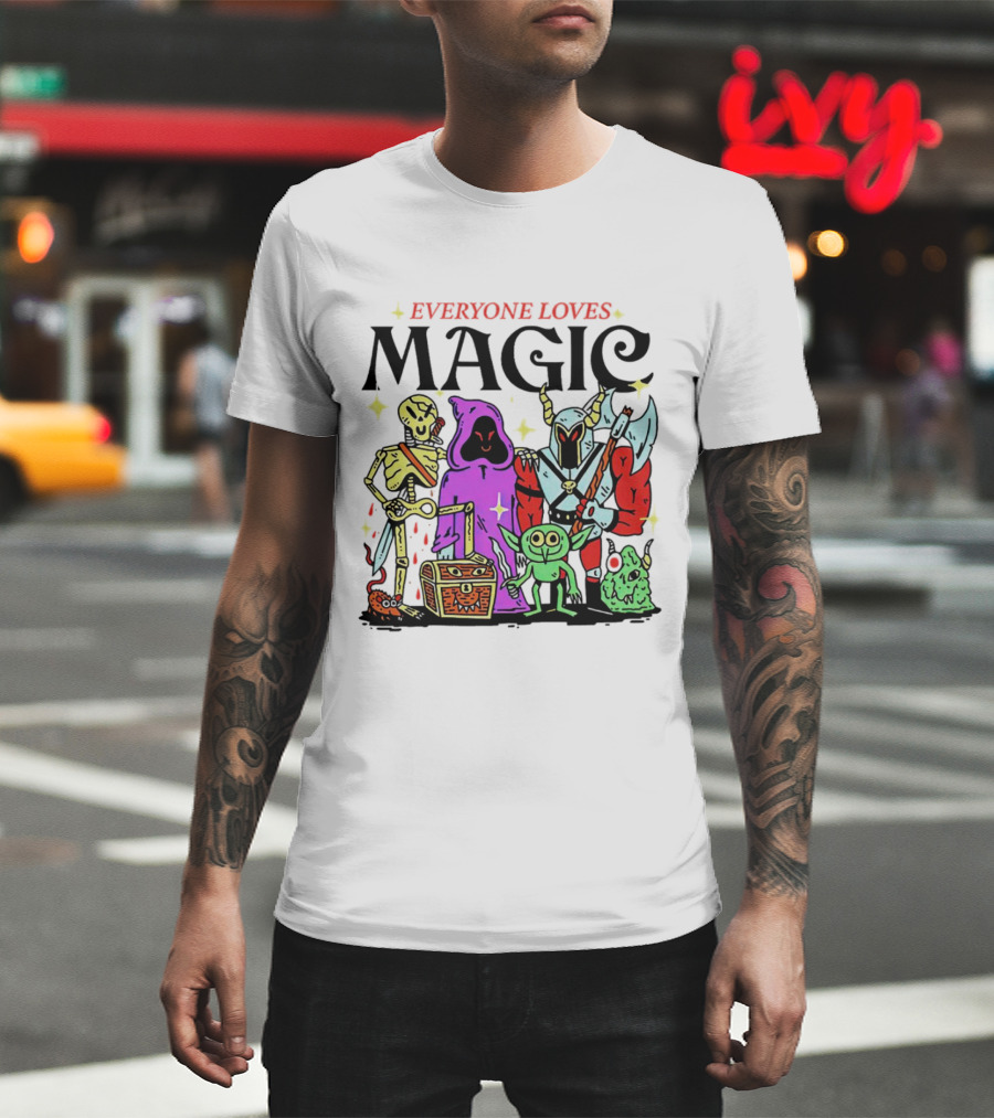 Everyone Loves Magic Skeleton Goblin Knight Chest Stars Sword T-Shirt