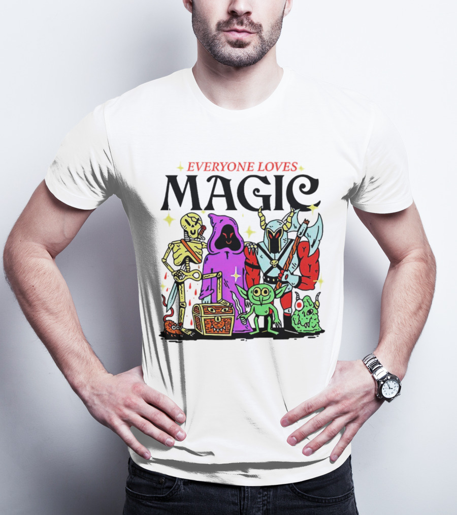 Everyone Loves Magic Skeleton Goblin Knight Chest Stars Sword T-Shirt