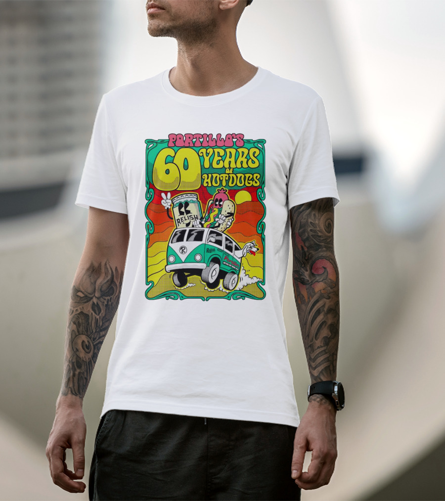 Portillo’s 60 Years Of Hotdogs Relish Relish Road Trip Cartoon Van Adventure T-Shirt