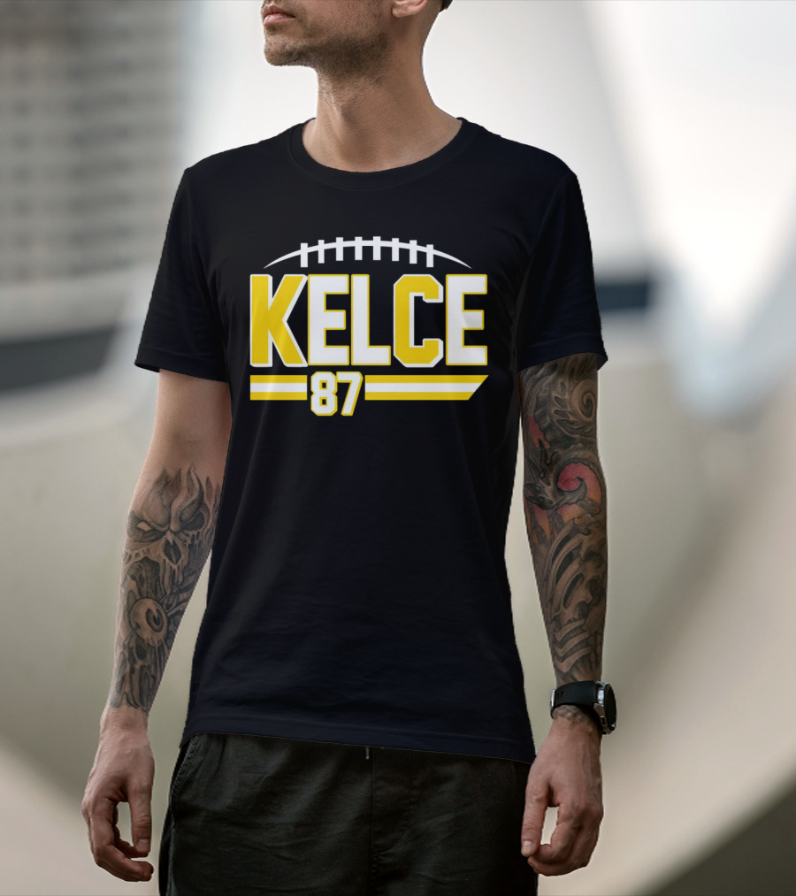 Kelce 87 Chiefs Football Team Icon Yellow Graphics T-Shirt