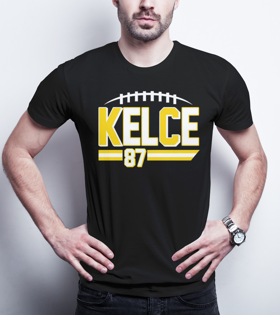 Kelce 87 Chiefs Football Team Icon Yellow Graphics T-Shirt