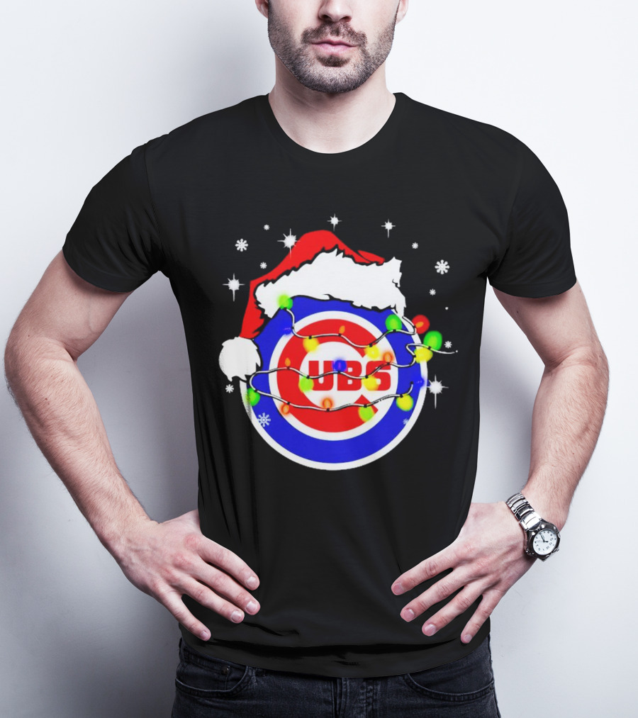 Chicago Cubs Santa Hat Christmas Lights T-Shirt