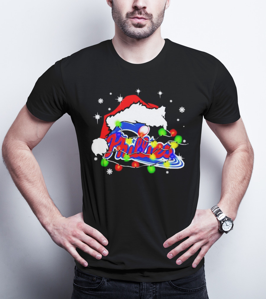 Santa Hat Philadelphia Phillies Christmas Lights T-Shirt