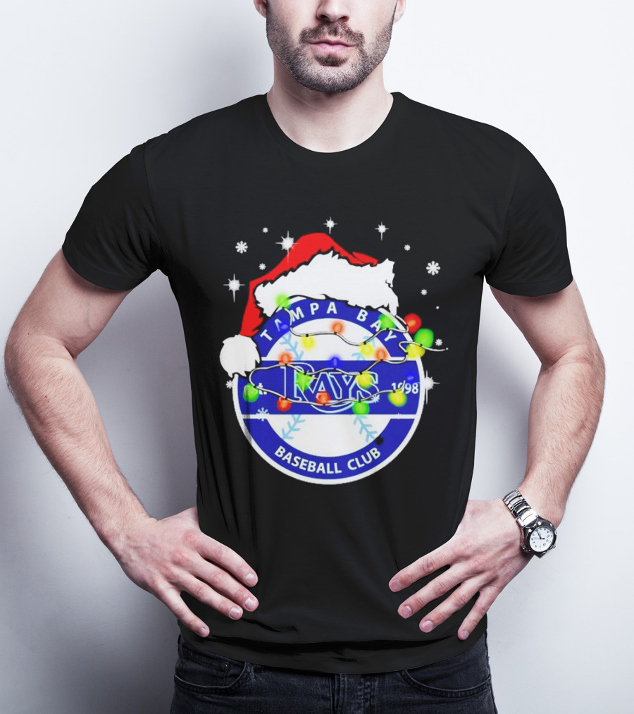 Tampa Bay Rays Baseball Club Santa Hat Christmas Lights T-Shirt