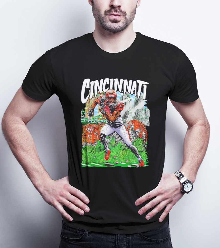 Cincinnati Bengals A.J. Green Cartoon Vintage Tigers Background T-Shirt