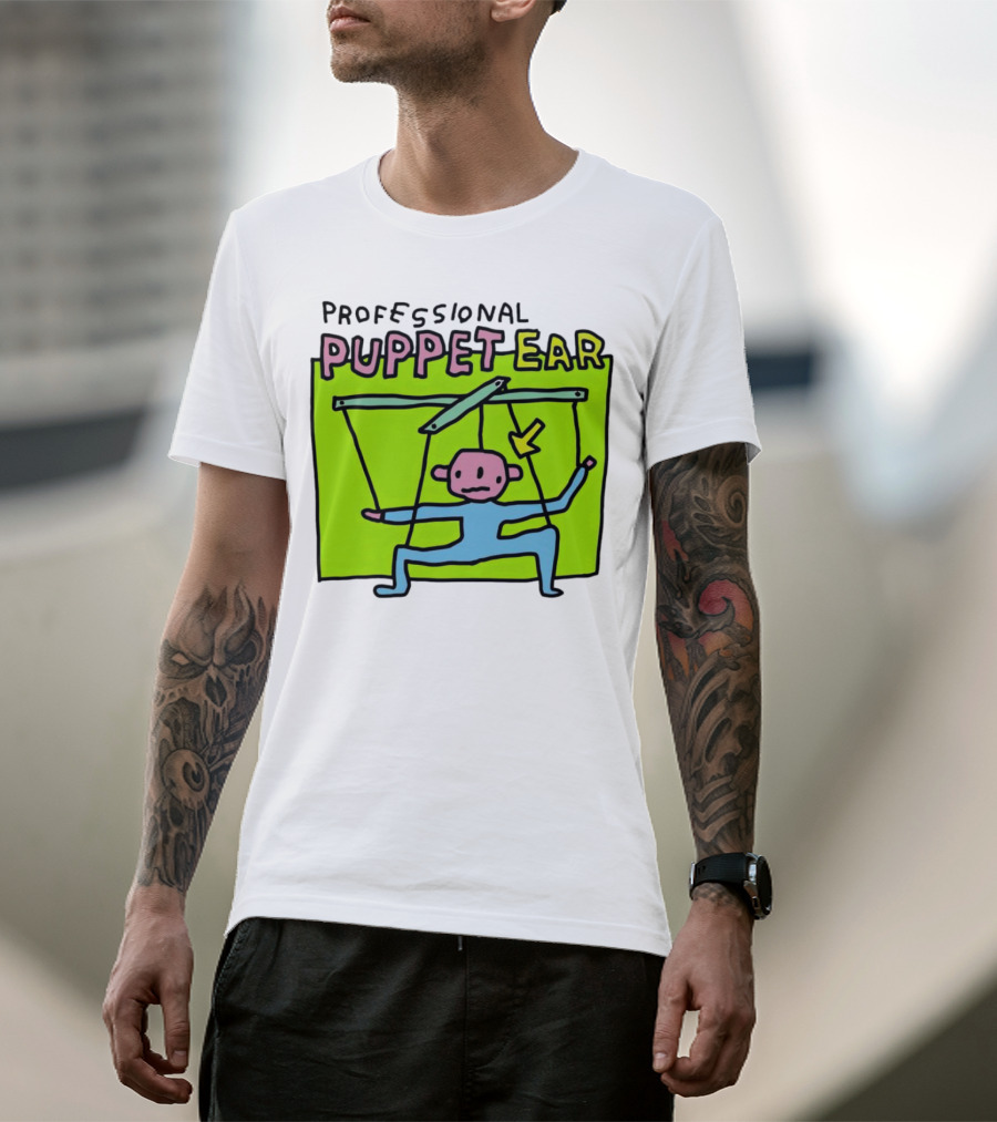 Professional Puppet Ear Illustration Marooned On Vibrant Green Background T-Shirt