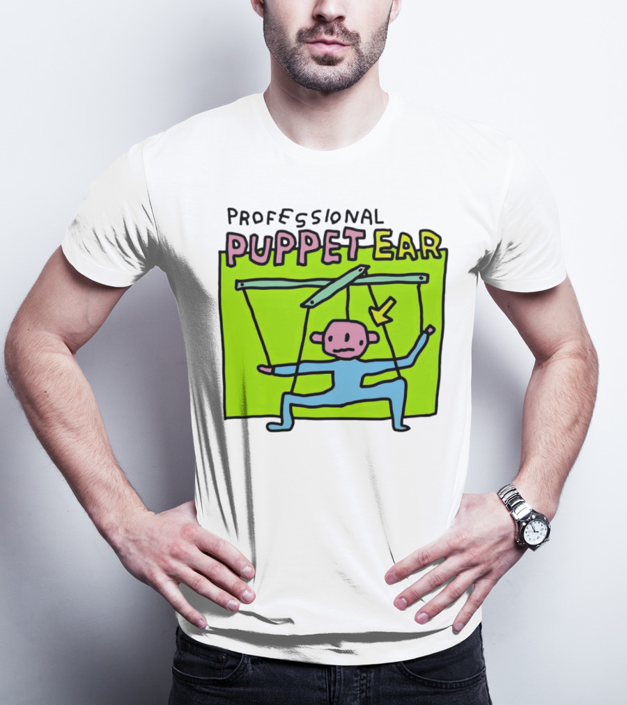 Professional Puppet Ear Illustration Marooned On Vibrant Green Background T-Shirt